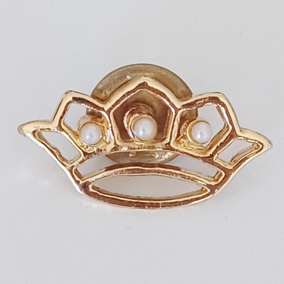 Jewelry | Pageant Crown Tiara Pin Mini Small Gold With Faux Pearls ...